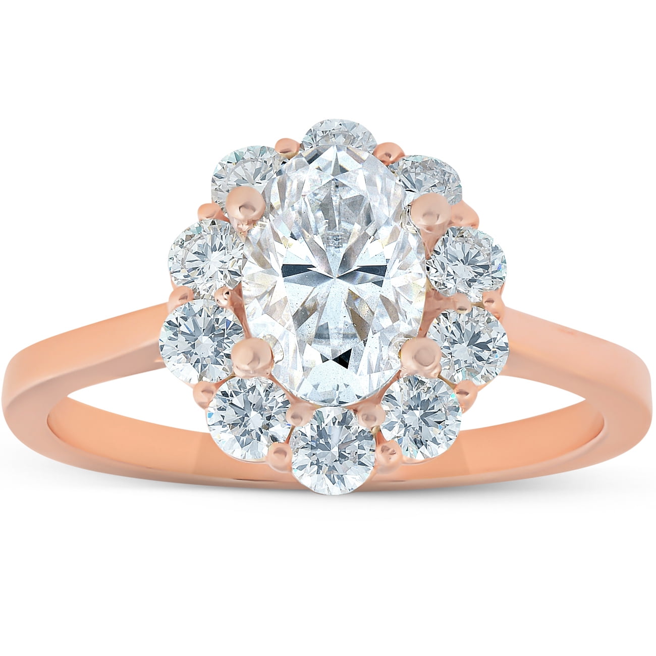 Pompeii 1 5/8 Ct Oval Lab Created Moissanite & Diamond Halo Engagement Ring Rose Gold - Walmart.com