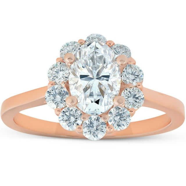 Pompeii 1 5/8 Ct Oval Lab Created Moissanite & Diamond Halo Engagement Ring Rose Gold - Walmart.com