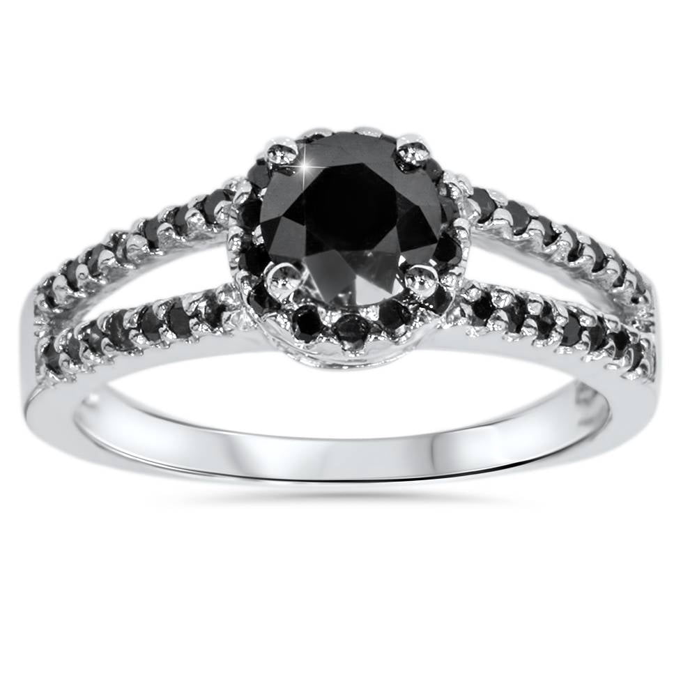 Pompeii 1 5/8ct Black Diamond Pave Halo Engagement Ring 14K White Gold ...