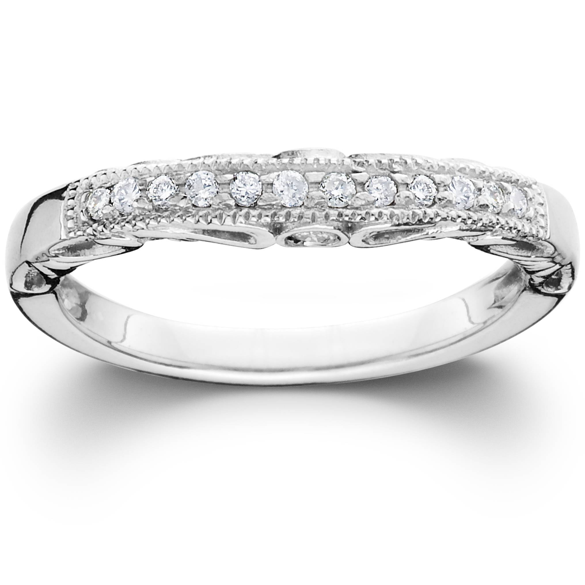 Pompeii 1/5CT Vintage Diamond Curved Notched Guard Wedding Ring 14K ...