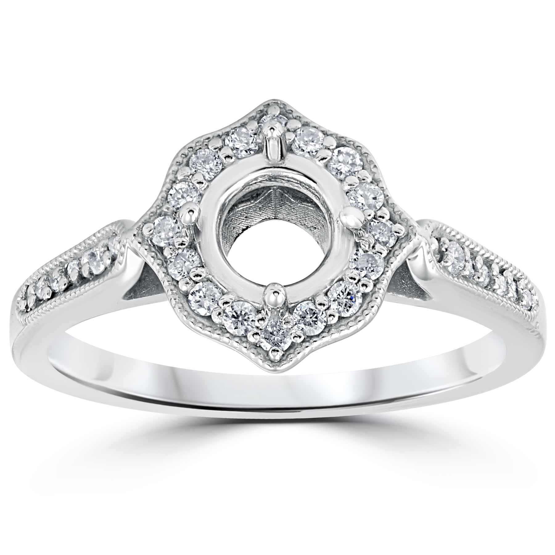 Pompeii 1/5ct Vintage Halo Diamond Engagement Ring Setting 14k White ...