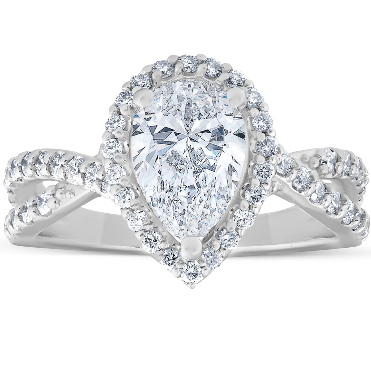 Pompeii 1.60Ct Pear Shape Halo Diamond Twist Engagement Ring 14k White ...