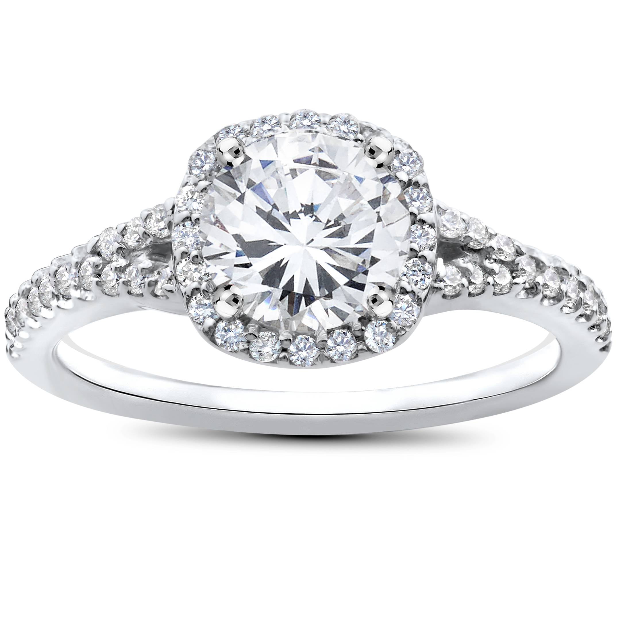 Pompeii 1 7/8ct Diamond Engagement Ring Cushion Halo 14K White Gold (G/H,I1-I2) - Walmart.com
