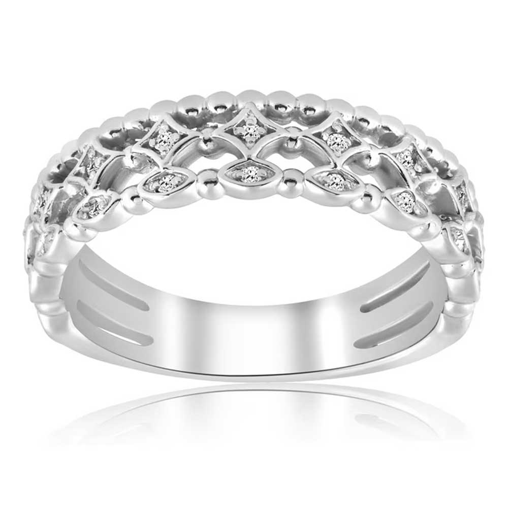 Pompeii3 1/8Ct Vintage Diamond Stackable Wedding Ring 14k White Gold (H ...