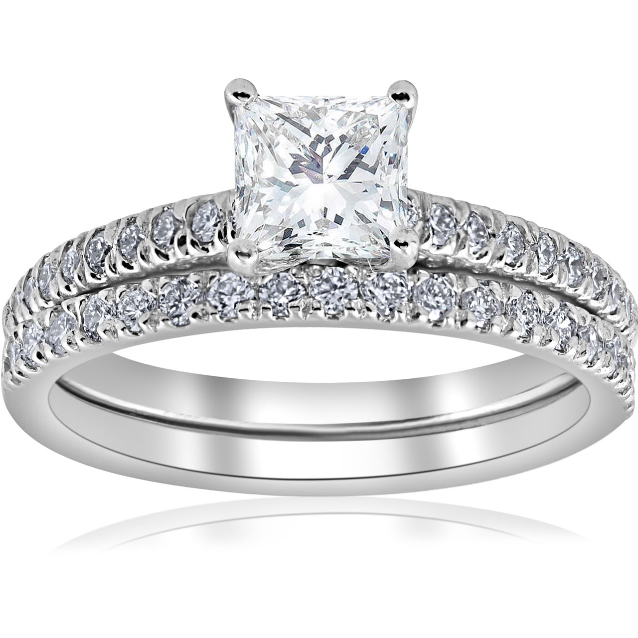 Pompeii 1.90Ct Princess Cut Diamond Wedding Engagement Ring Set White ...