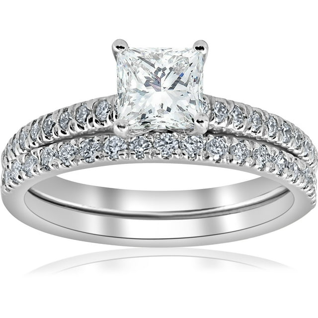 Pompeii 1.90Ct Princess Cut Diamond Wedding Engagement Ring Set White Gold Lab Grown - Walmart.com