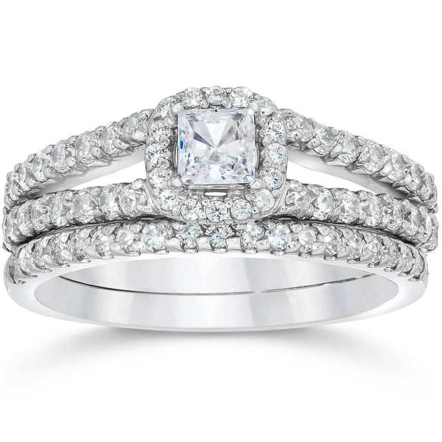Pompeii 1 Carat Princess Cut Diamond Halo Engagement Wedding Ring Set White Gold - Walmart.com