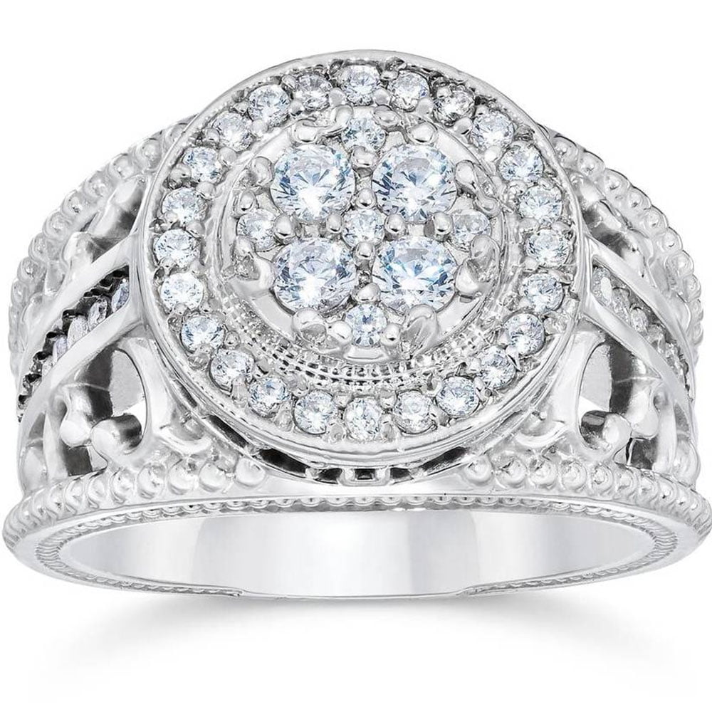 Pompeii 1 Carat Vintage Halo Diamond Pave Engagement Ring 10K White ...