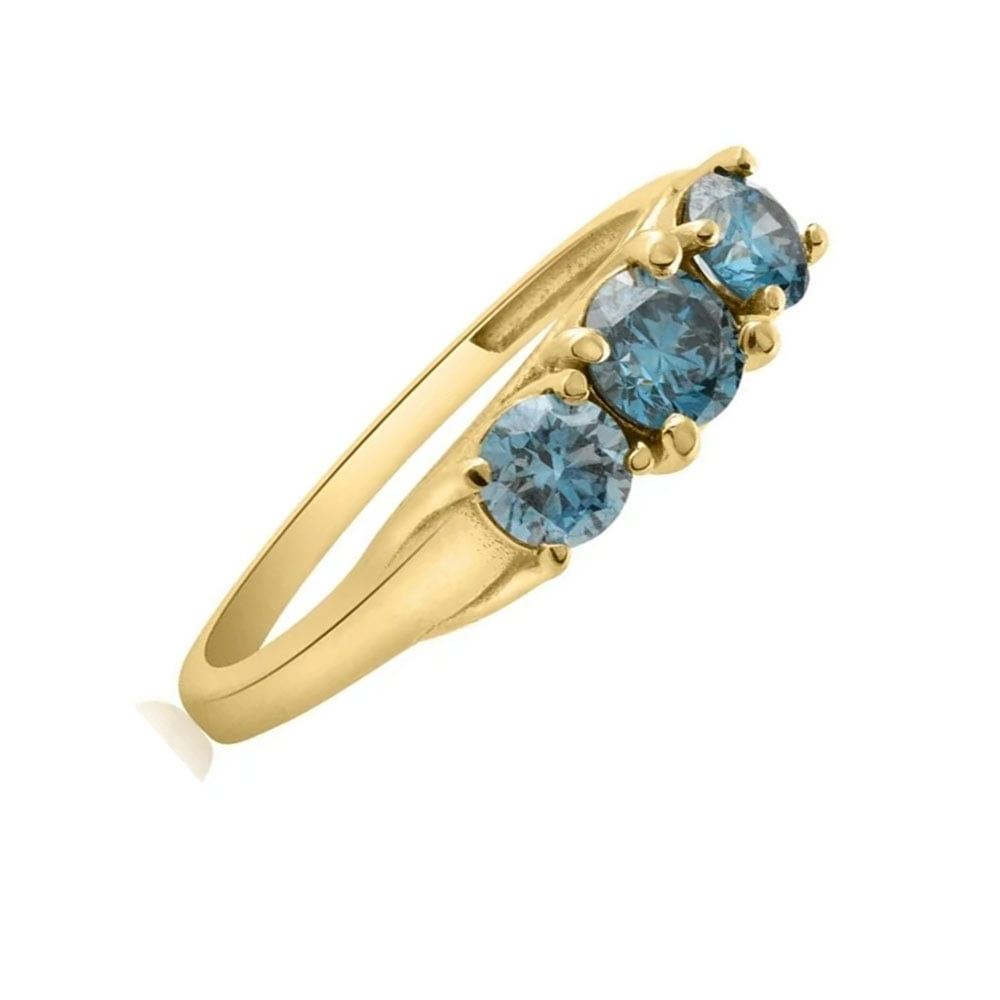 1 Ct Blue Diamond 3-Stone Engagement Anniversary Ring Lab Grown in ...