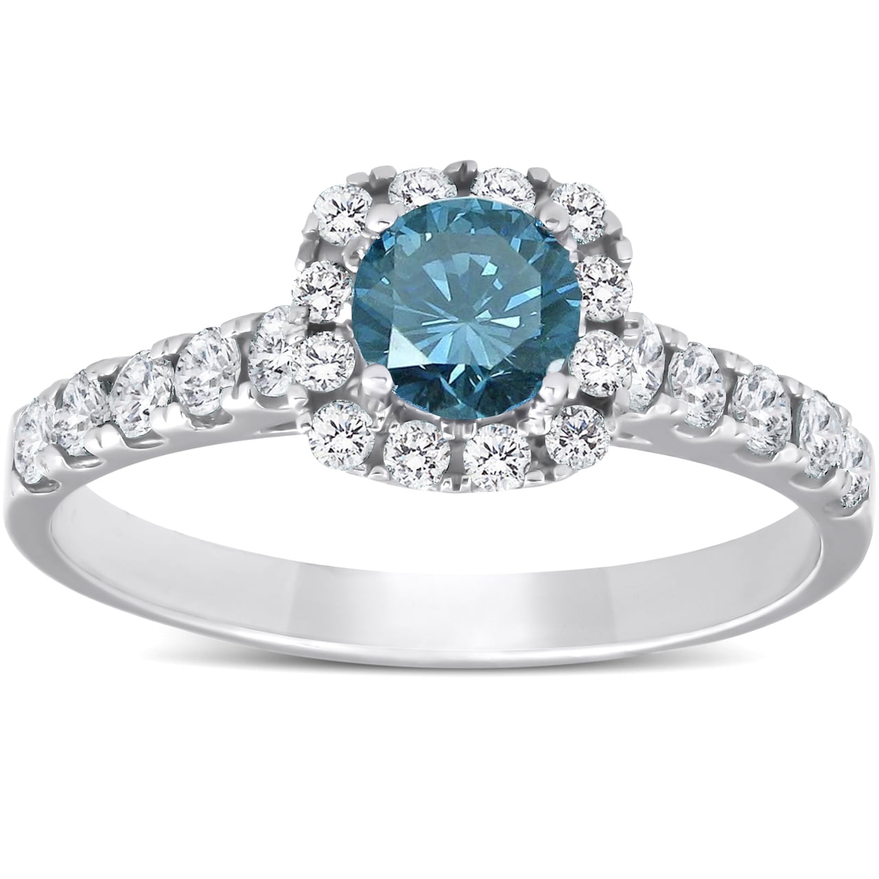 Pompeii 1 Ct Blue Diamond Cushion Halo Engagement Ring 14k White Gold (H/I,I1-I2) - Walmart.com