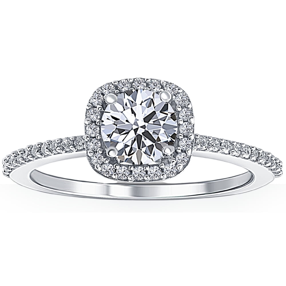 Pompeii 1 Ct Diamond Cushion Halo Engagement Ring Lab Grown 14k White ...