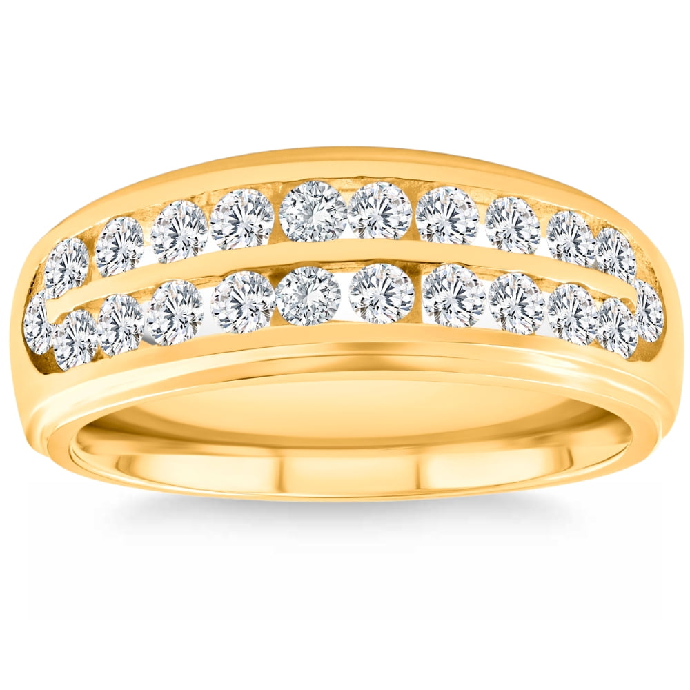 Pompeii 1 Ct Diamond Mens Double Row Wedding Ring 10k Yellow Gold (H,I1 ...