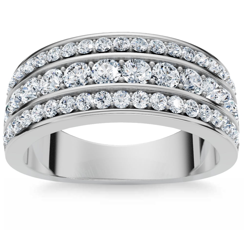 Pompeii 1 Ct Diamond Three Row Womens Anniversary Wide Wedding Ring 10k ...