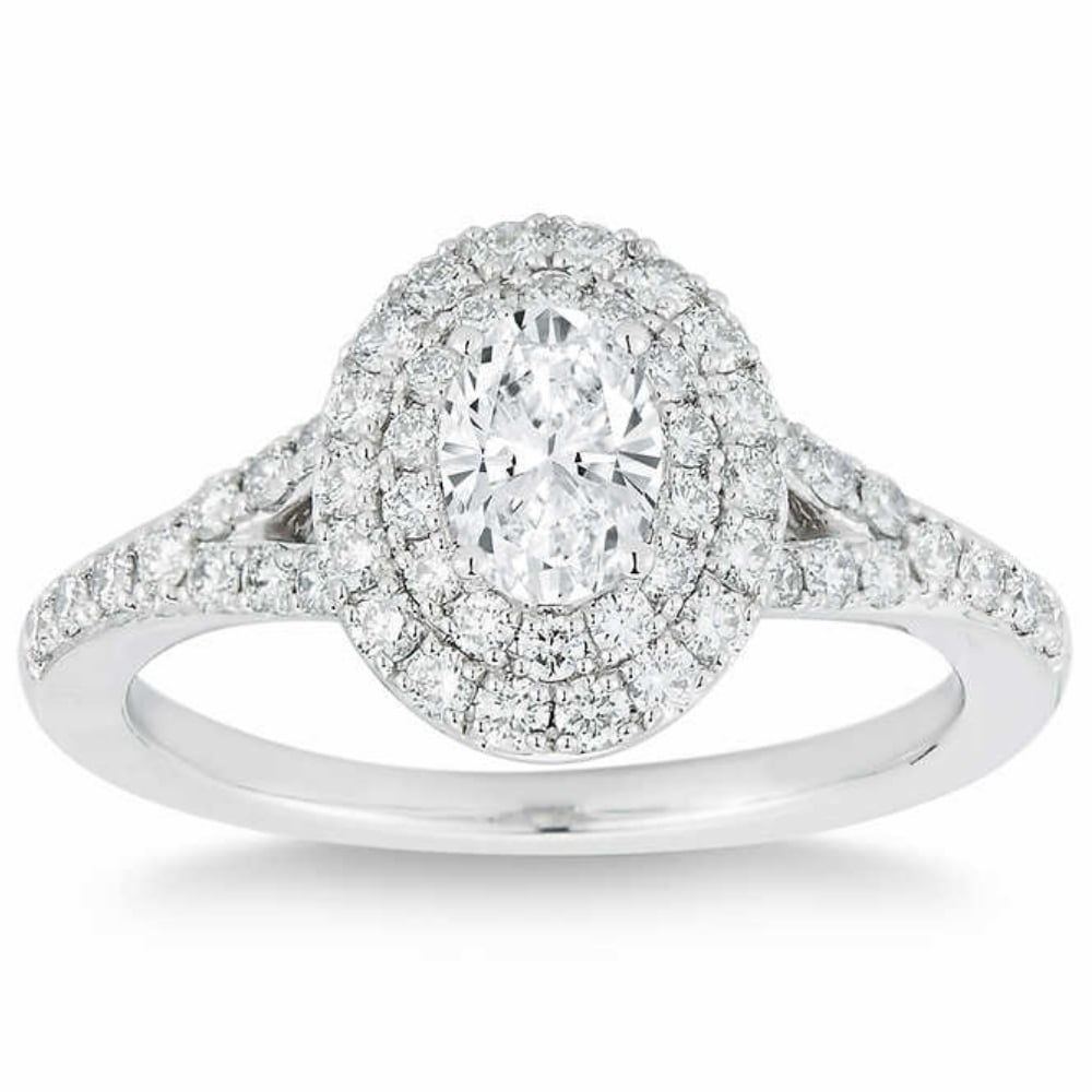 Pompeii 1 Ct Lab Grown Oval Diamond Halo Engagement Ring 14k White Gold (H/I,VS2-SI1) - Walmart.com