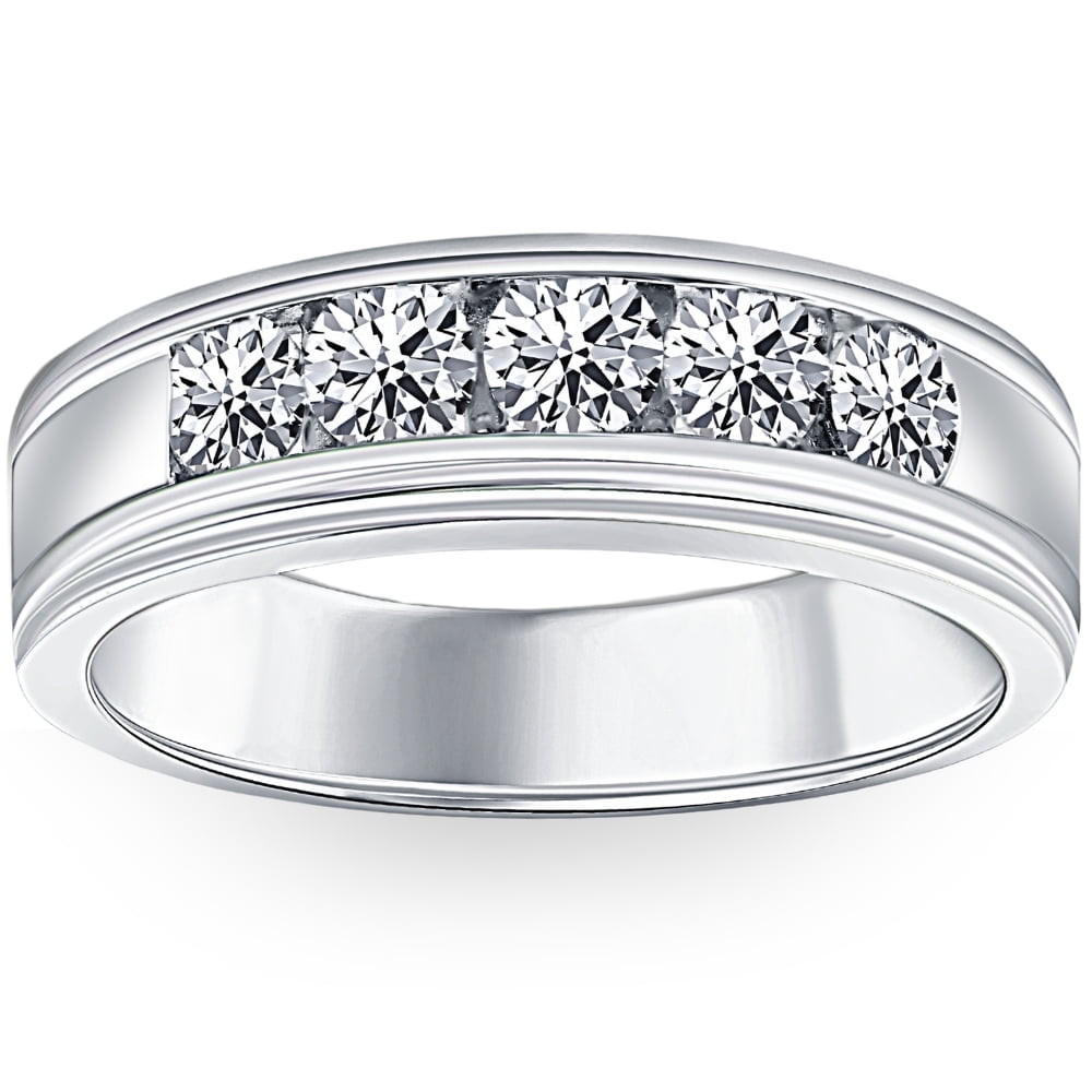 Pompeii 1 Ct Mens Diamond 5-Stone Wedding Ring Channel Set Classic Ring ...
