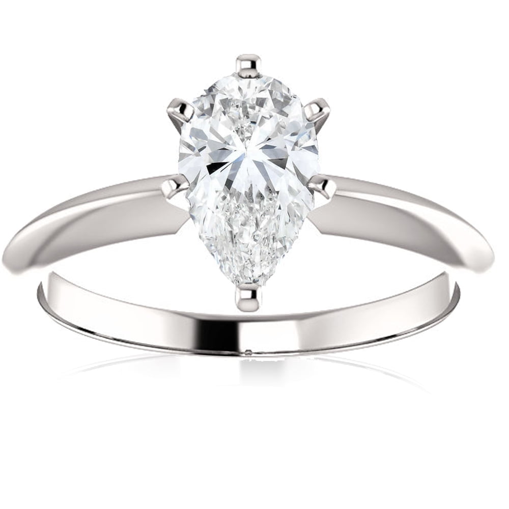Pompeii 1 Ct Pear Shape Diamond Engagement Ring Lab Grown 14k White ...