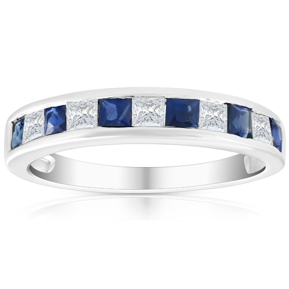 Pompeii 1 Ct Princess Cut Blue Sapphire & Diamond Ladies Wedding Ring ...