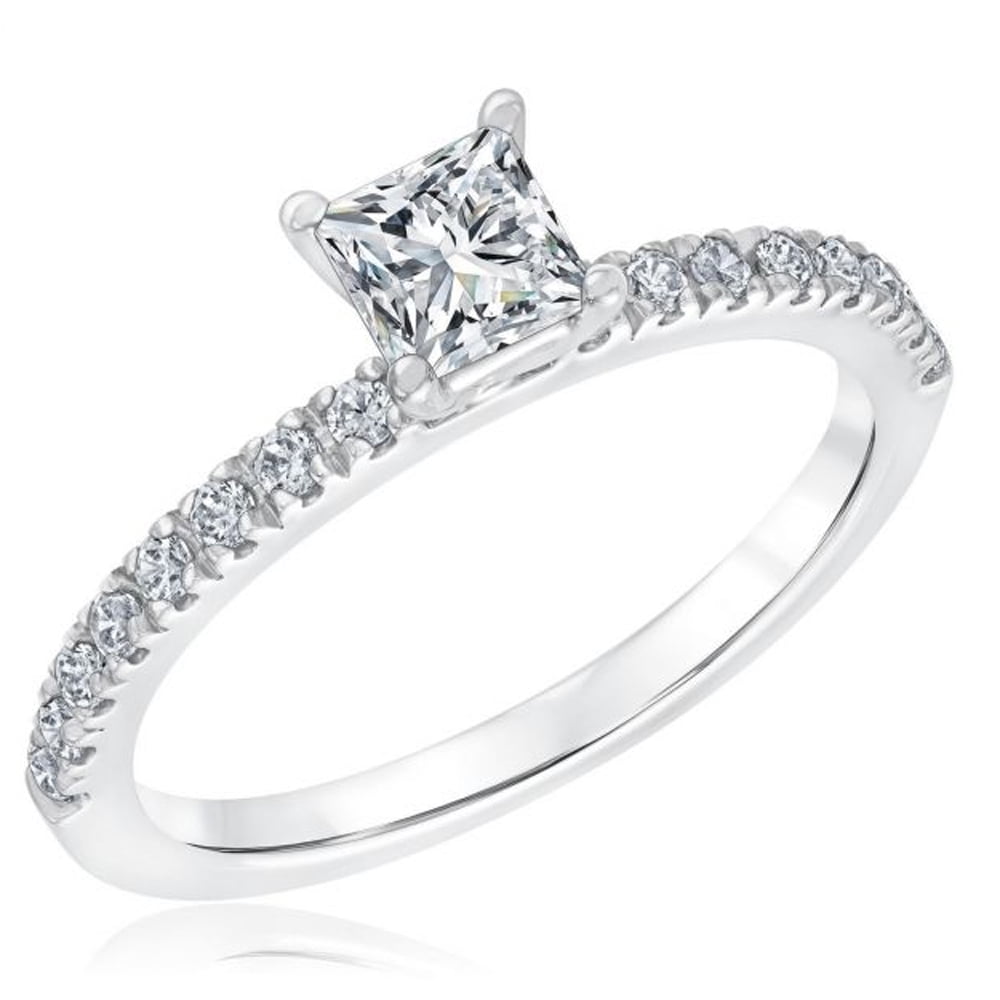 Pompeii 1 Ct Princess Cut Diamond Engagement Ring White Gold Lab Grown ...