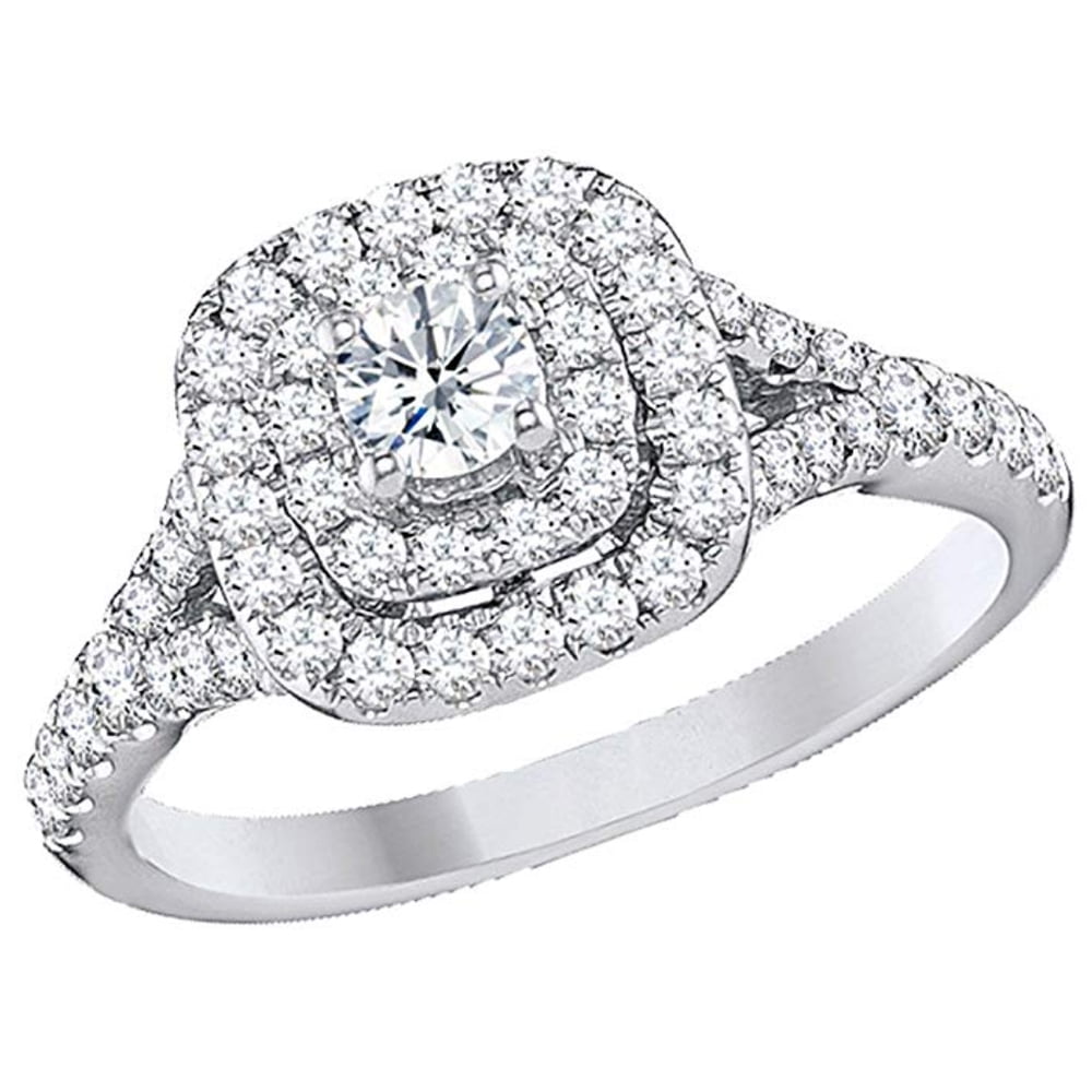 Pompeii 1 Ct TDW Diamond Engagement Ring Double Cushion Halo 14k White Gold (H/I,I1-I2 ...