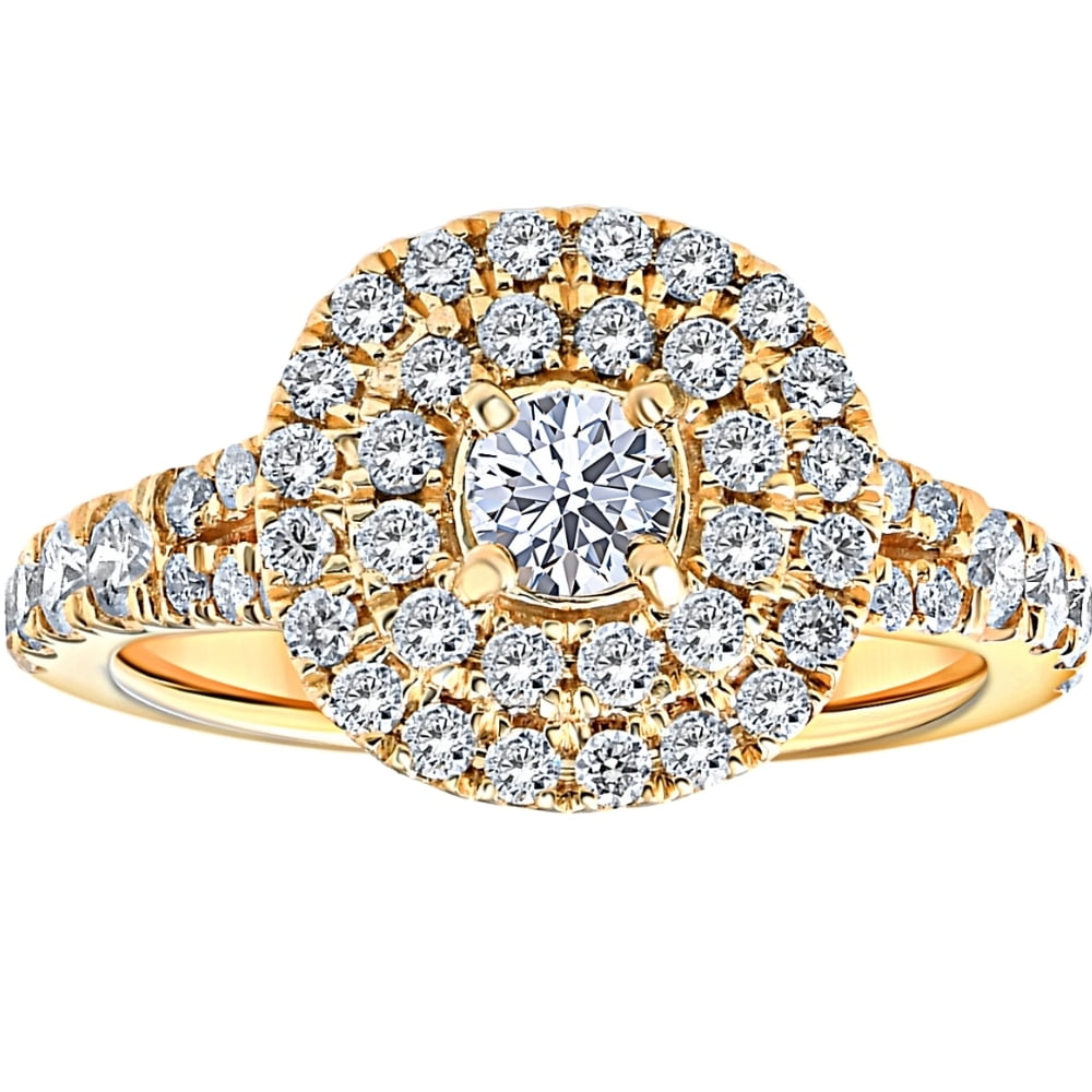Pompeii 1 Ct TW Diamond Cushion Halo Engagement Ring in Yellow Gold (G/H,I1-I2) - Walmart.com