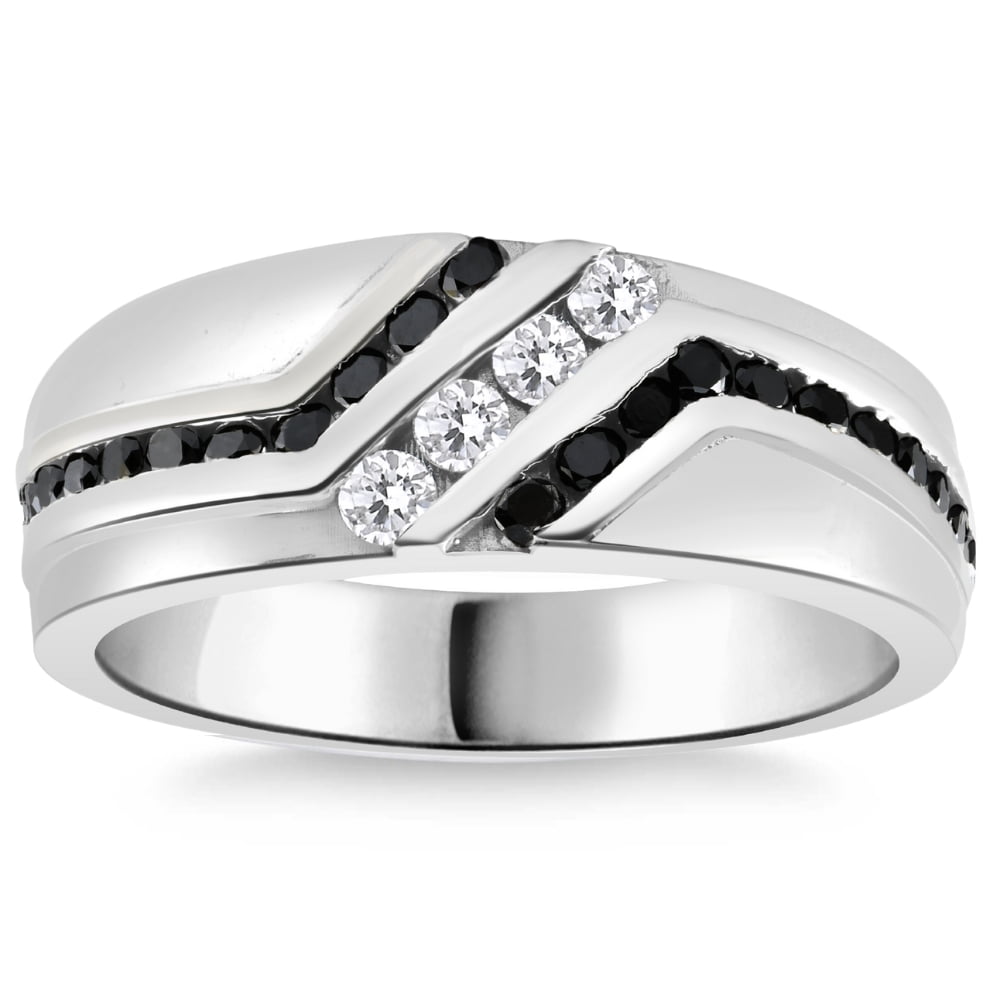 Pompeii 1 Ct TW Mens Black & White Diamond Wedding Band 10k White Gold ...