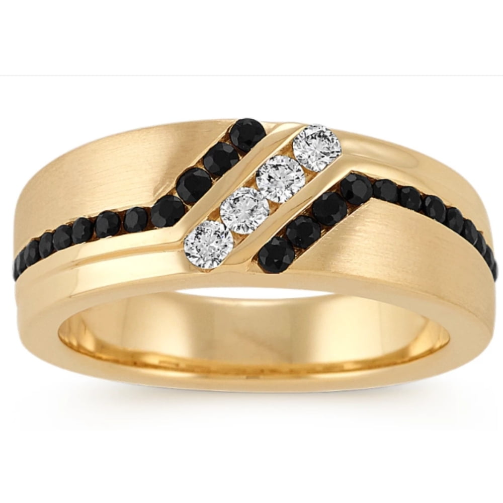 Pompeii 1 Ct TW Mens Black & White Diamond Wedding Band 10k Yellow Gold ...