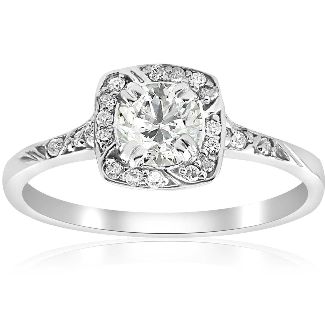 Pompeii 1 ct Cushion Halo Diamond Engagement Ring 14k White Gold (G/H,I1) - Walmart.com