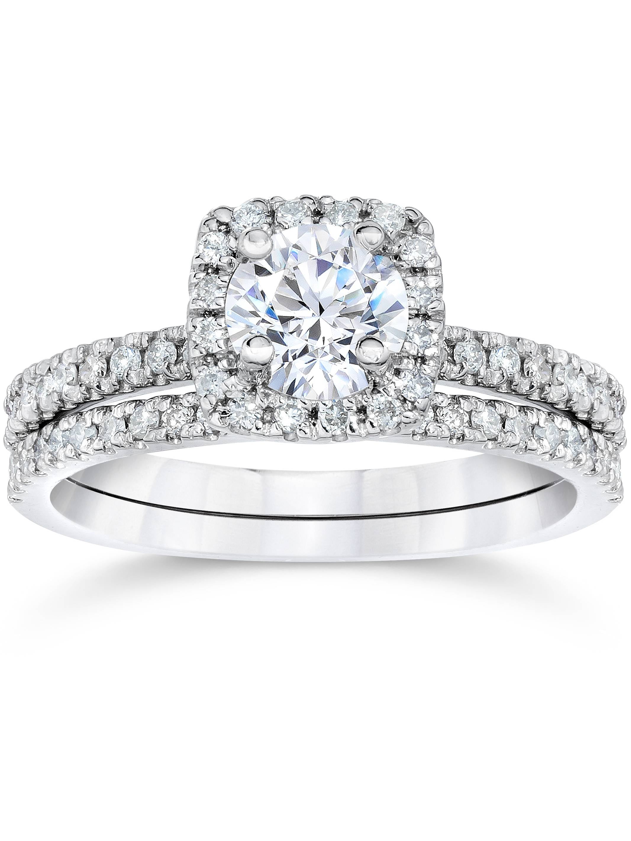 Pompeii 1 ct Diamond Cushion Halo Engagement Wedding Ring Set 14k White Gold (H/I,I1-I2 ...