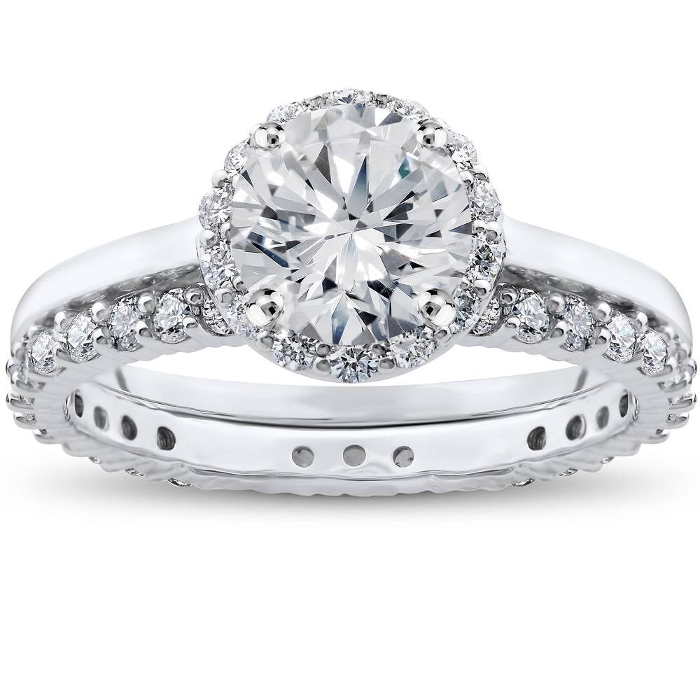 Pompeii 1 ct Diamond Madelyn Halo Engagement Ring Setting & Matching Eternity Ring (F,VS ...