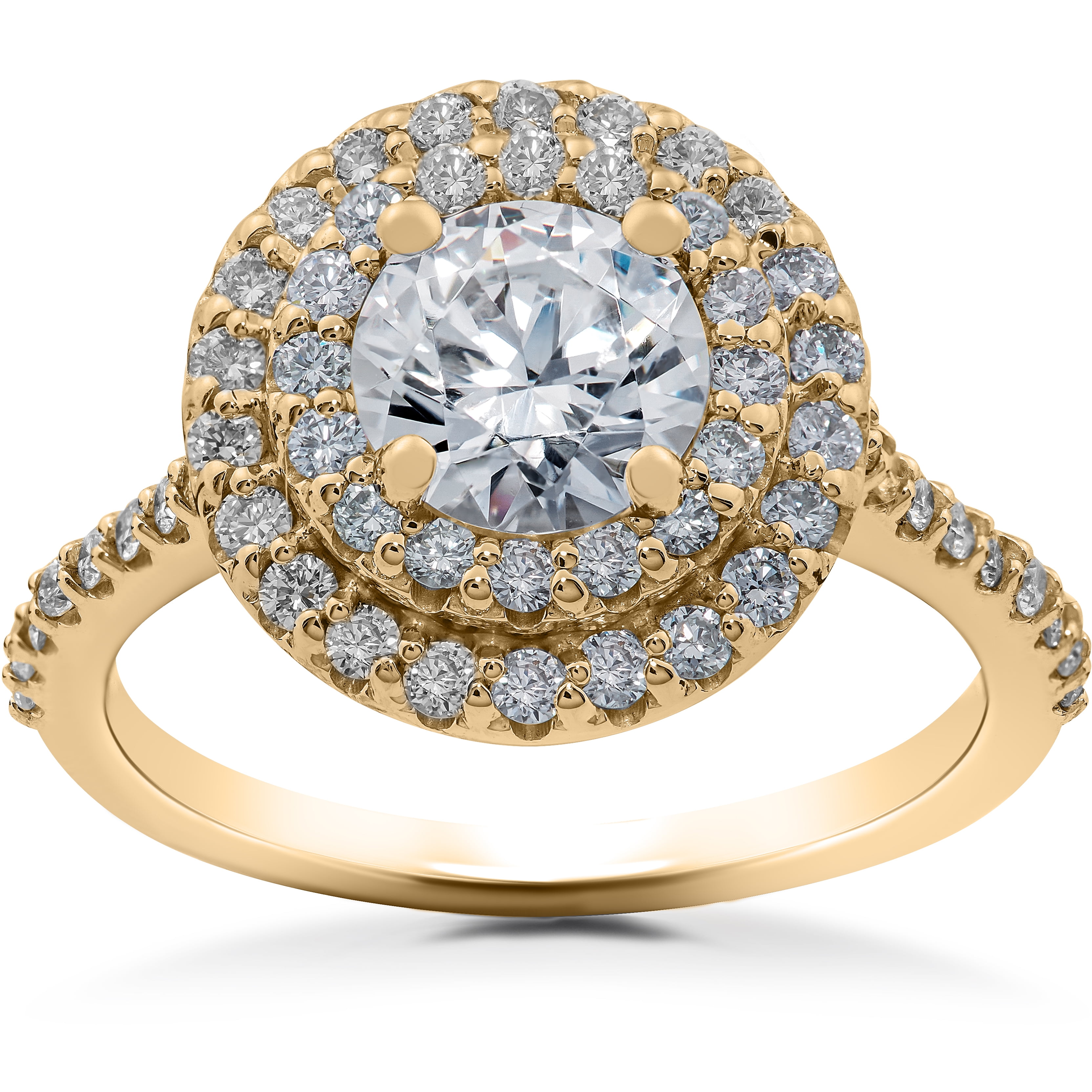 Pompeii 1 ct Double Halo Diamond Lab Created Engagement Ring 14k Yellow ...