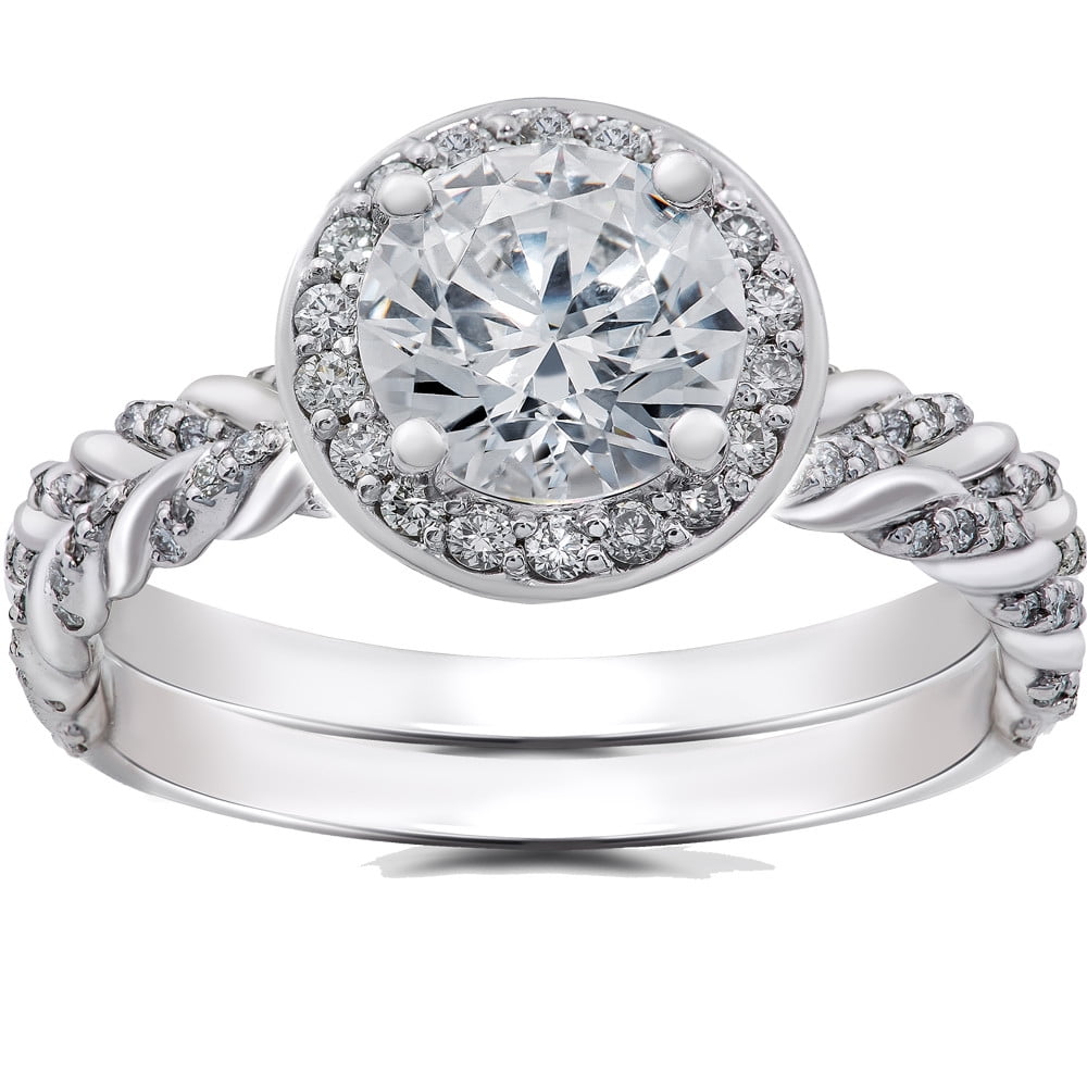 Pompeii 1 ct Lab Grown Diamond McKenna Halo Engagement Ring & Matching Band 14k Gold - Walmart.com