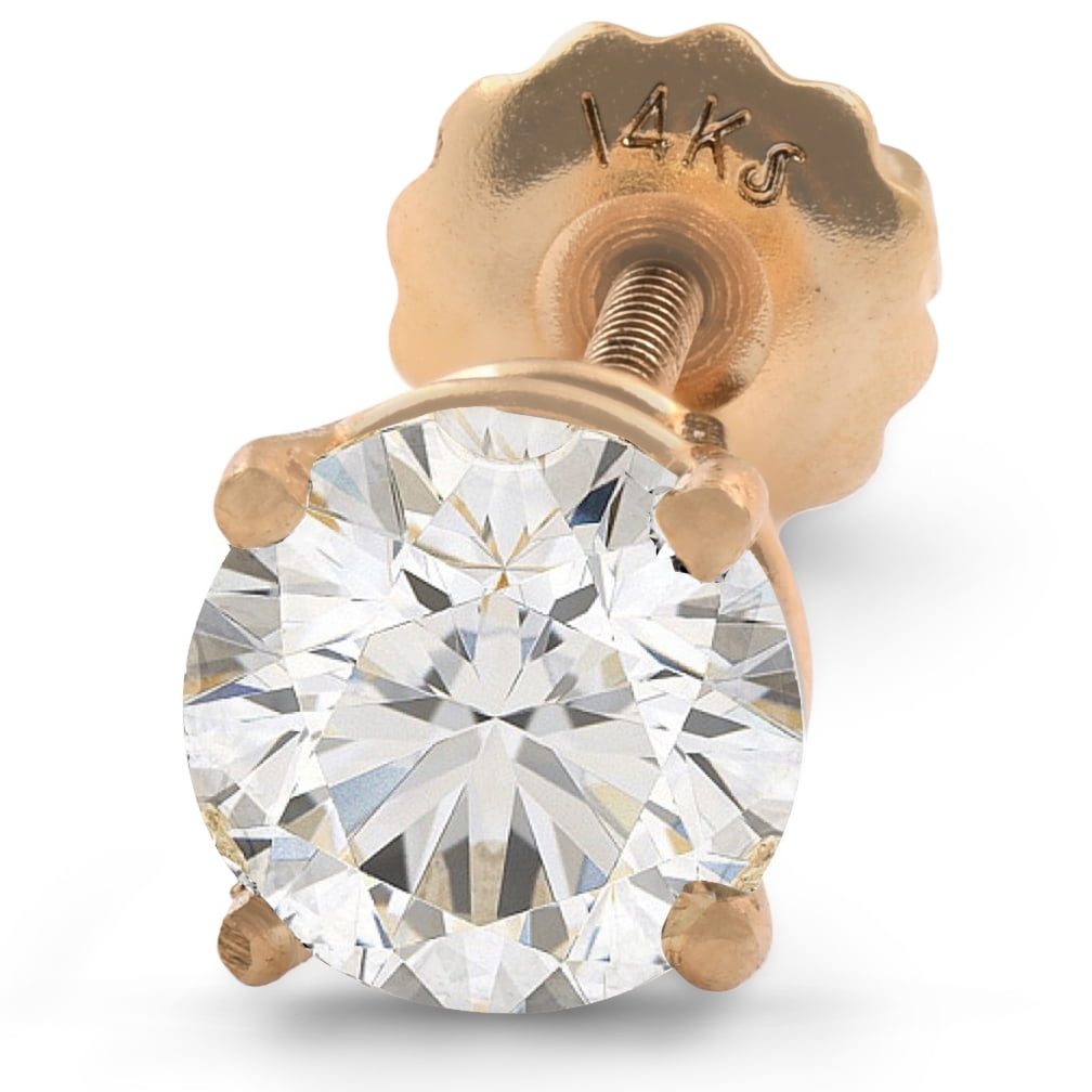 Pompeii 1 ct Single Natural Round Brilliant Cut Diamond Stud Screw Back ...