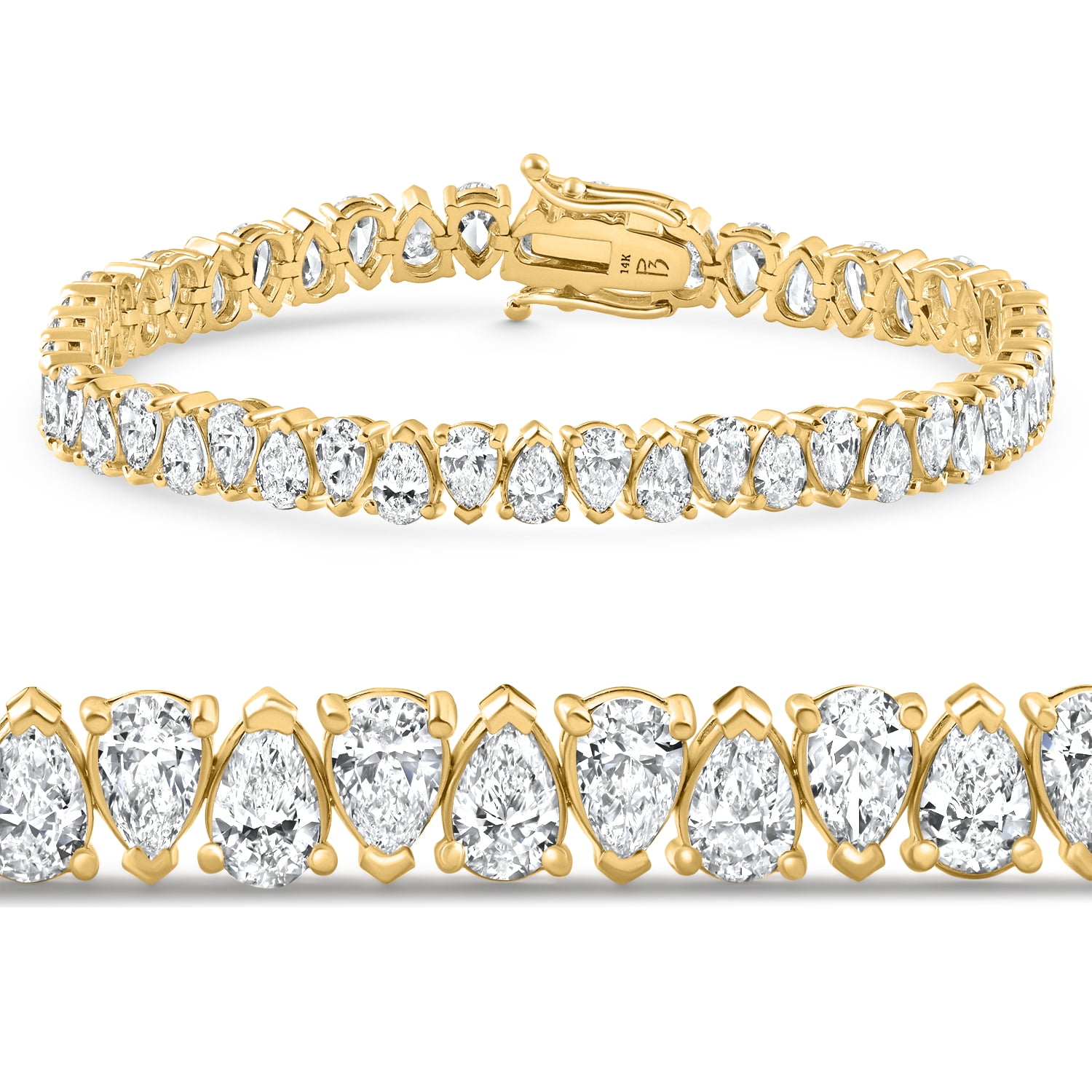 Pompeii 10Ct Pear Shape Diamond Tennis Bracelet Wide 14k Yellow Gold Lab Grown (F,VS1) - Walmart.com