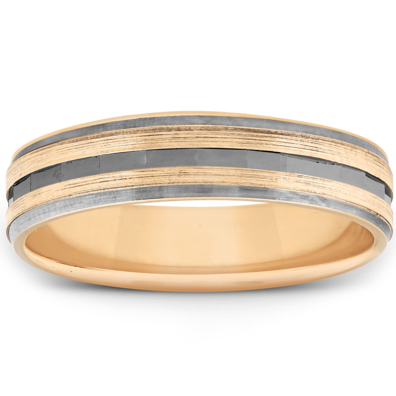 Pompeii 10k Yellow & Black Gold Mens Brushed Diamond Cut Finish Mens ...