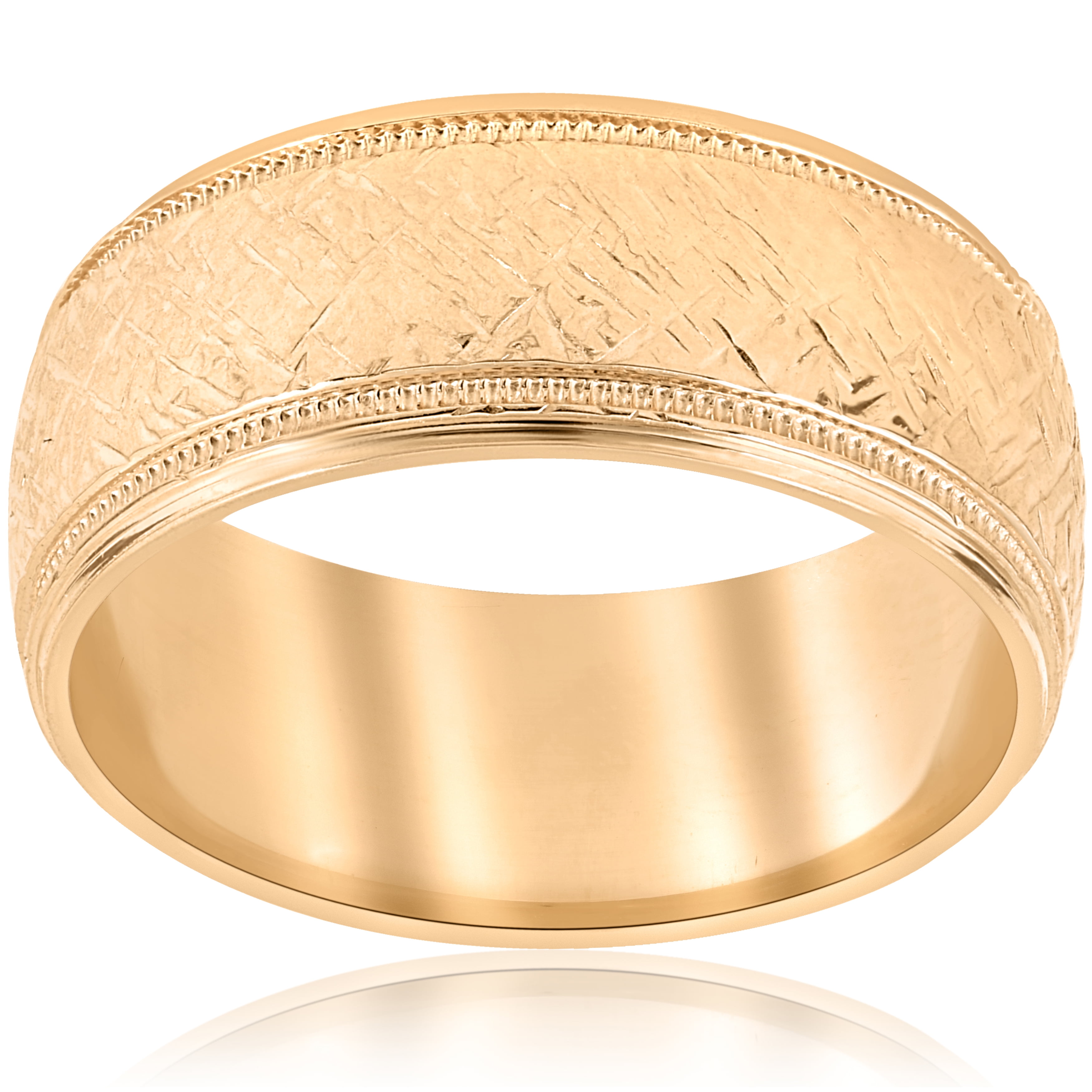 Pompeii 10k Yellow Gold Men's Comfort-Fit Wedding 8MM Band With Etched ...