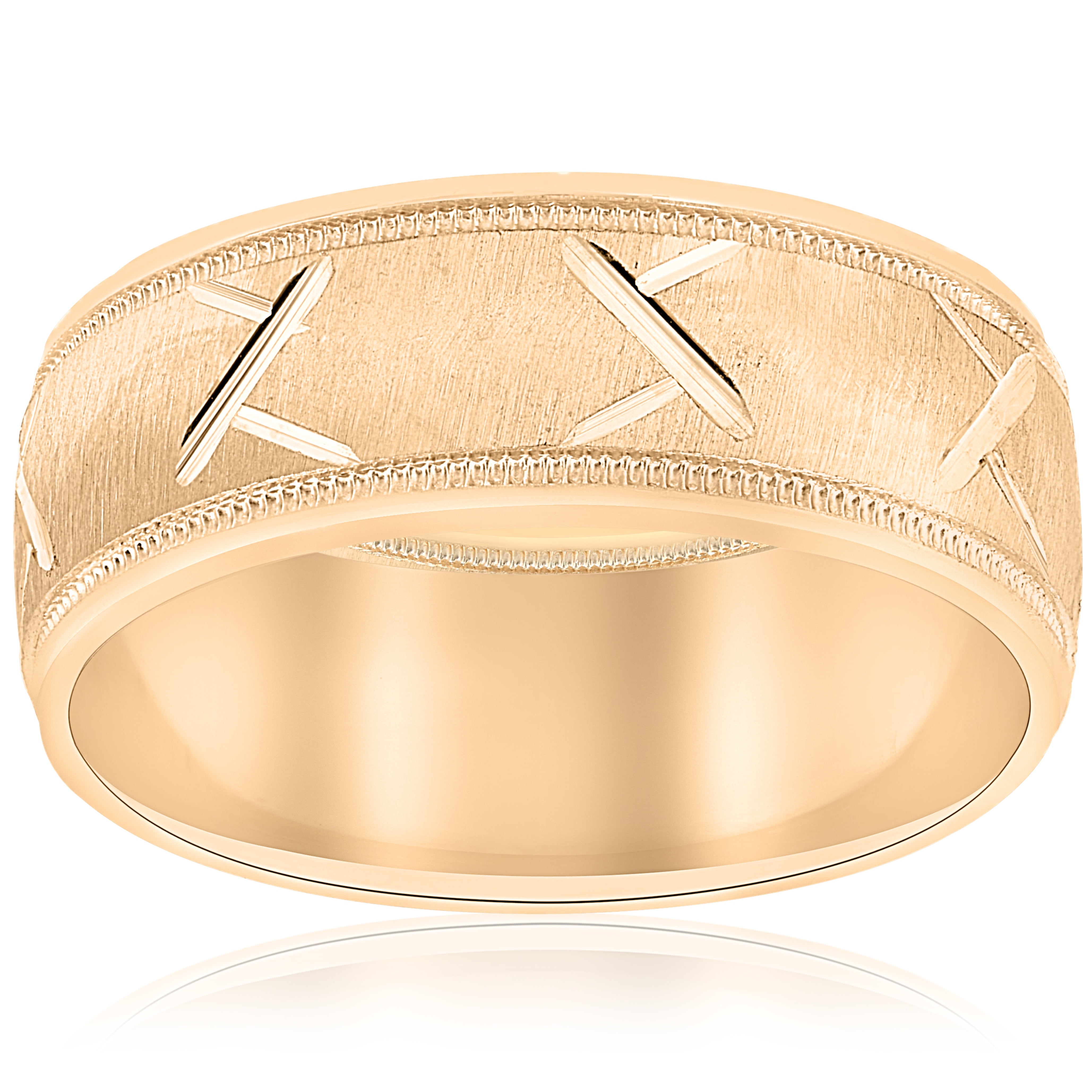 Pompeii 10k Yellow Gold Mens Wedding Band with Satin Finish and Cuts ...