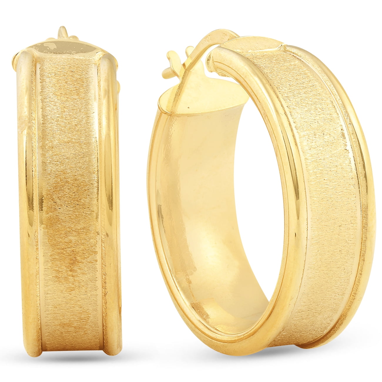 Pompeii 14K Yellow Gold Classic Brushed and Polished 14mm Womens Hoops ...