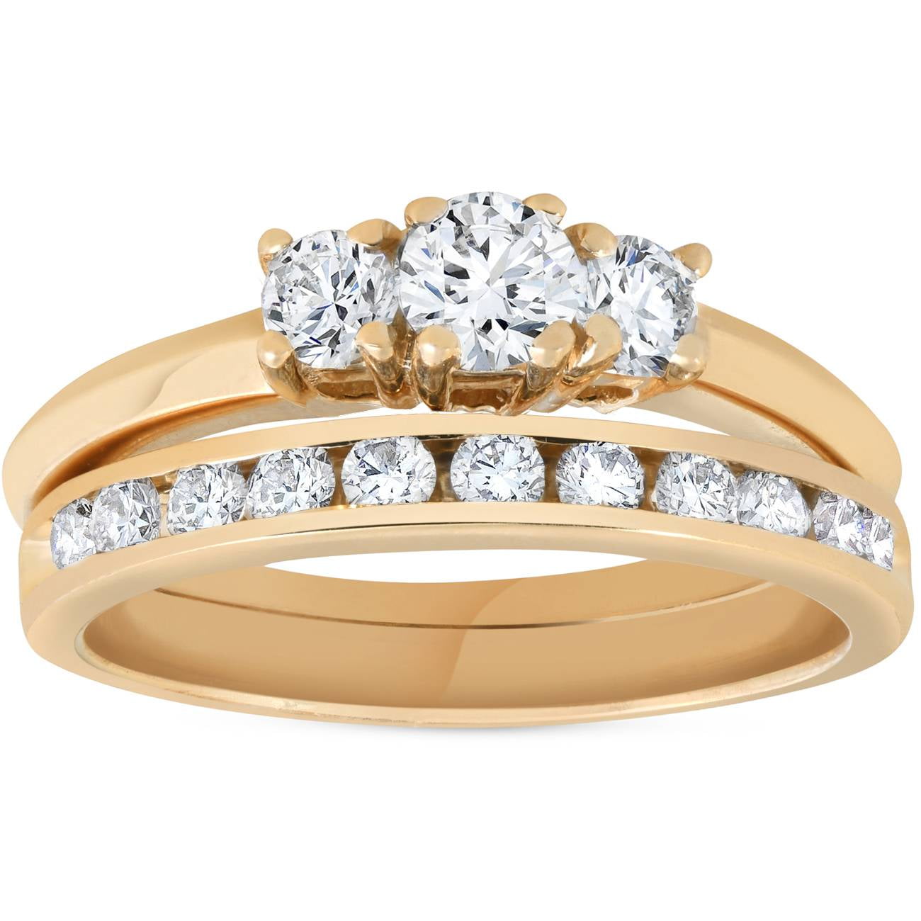 Pompeii 14k Yellow Gold 1ct Diamond Engagement Wedding Ring Set 3Stone ...