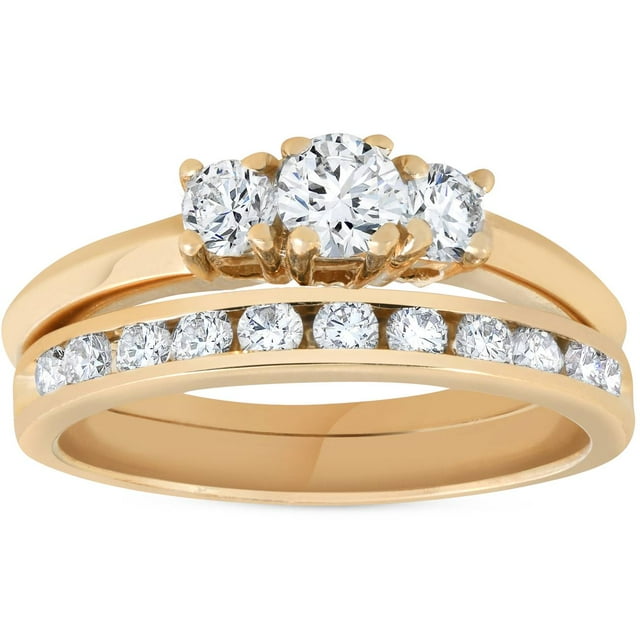 Pompeii 14k Yellow Gold 1ct Diamond Engagement Wedding Ring Set 3Stone ...
