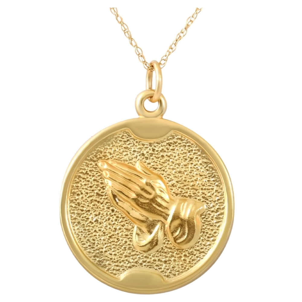 Pompeii 14k Yellow Gold Prayer Hands Medal Pendant .5" Tall 2.5 Grams ...