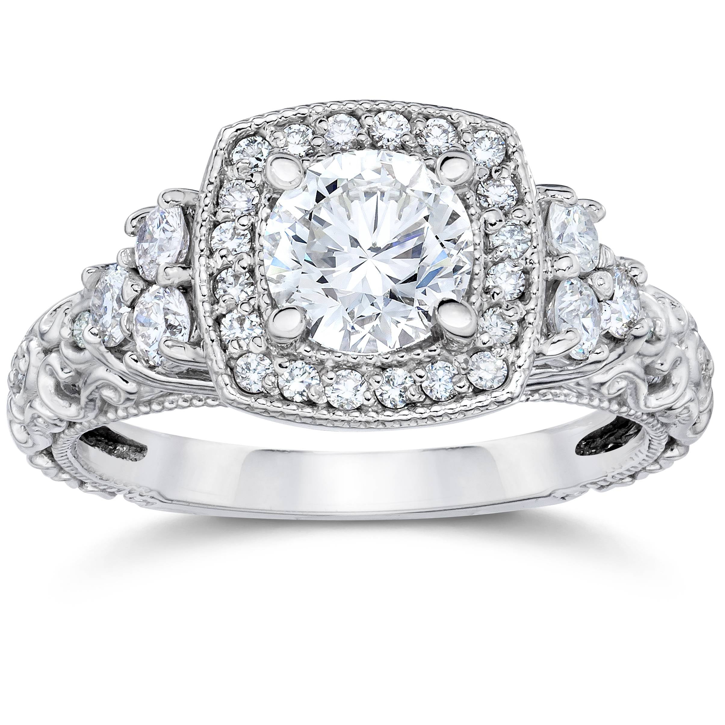 Pompeii 1CT Cushion Halo Round Diamond Vintage Engagement Ring 14K White Gold (H/I,I1) - Walmart.com