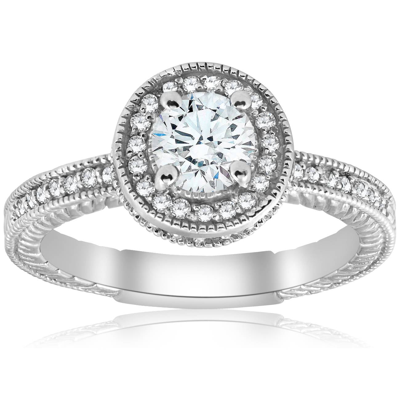 Pompeii 1CT Vintage Halo Diamond Engagement Ring 14K White Gold (H/I,I1-I2) - Walmart.com