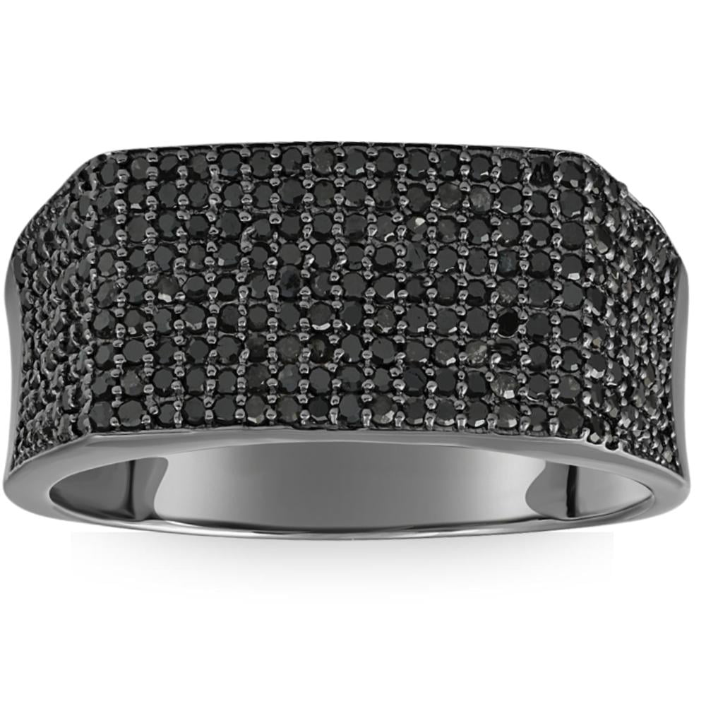Pompeii 1Ct Black Diamond Men's Black Gold Pave Wedding Ring (Black,I2 ...