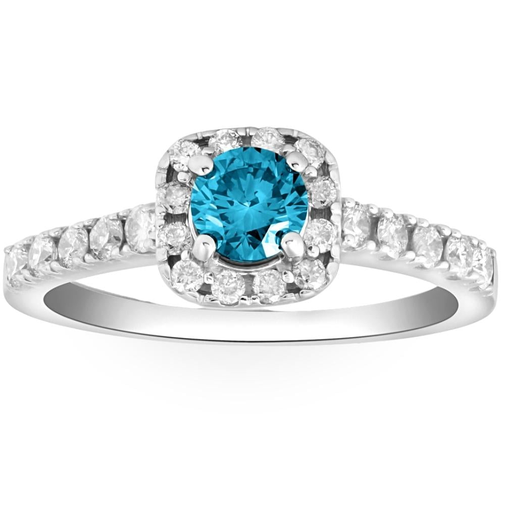 Pompeii 1Ct Blue Diamond Cushion Halo Engagement Ring in 14k White Gold (G/H,VS2-SI1) - Walmart.com