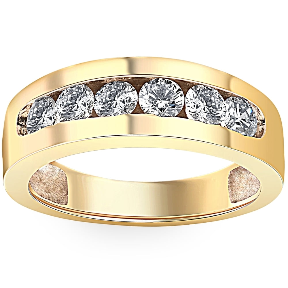 Pompeii3 1Ct Lab Grown Diamond Channel Set 14k Yellow Gold Men's ...