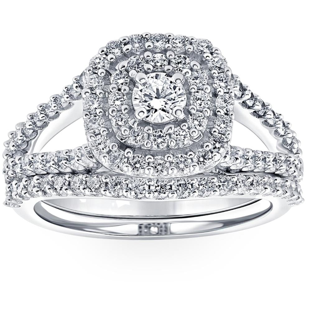 Pompeii 1Ct Lab Grown Diamond Cushion Halo Engagement Wedding Ring Set 10K White Gold - Walmart.com