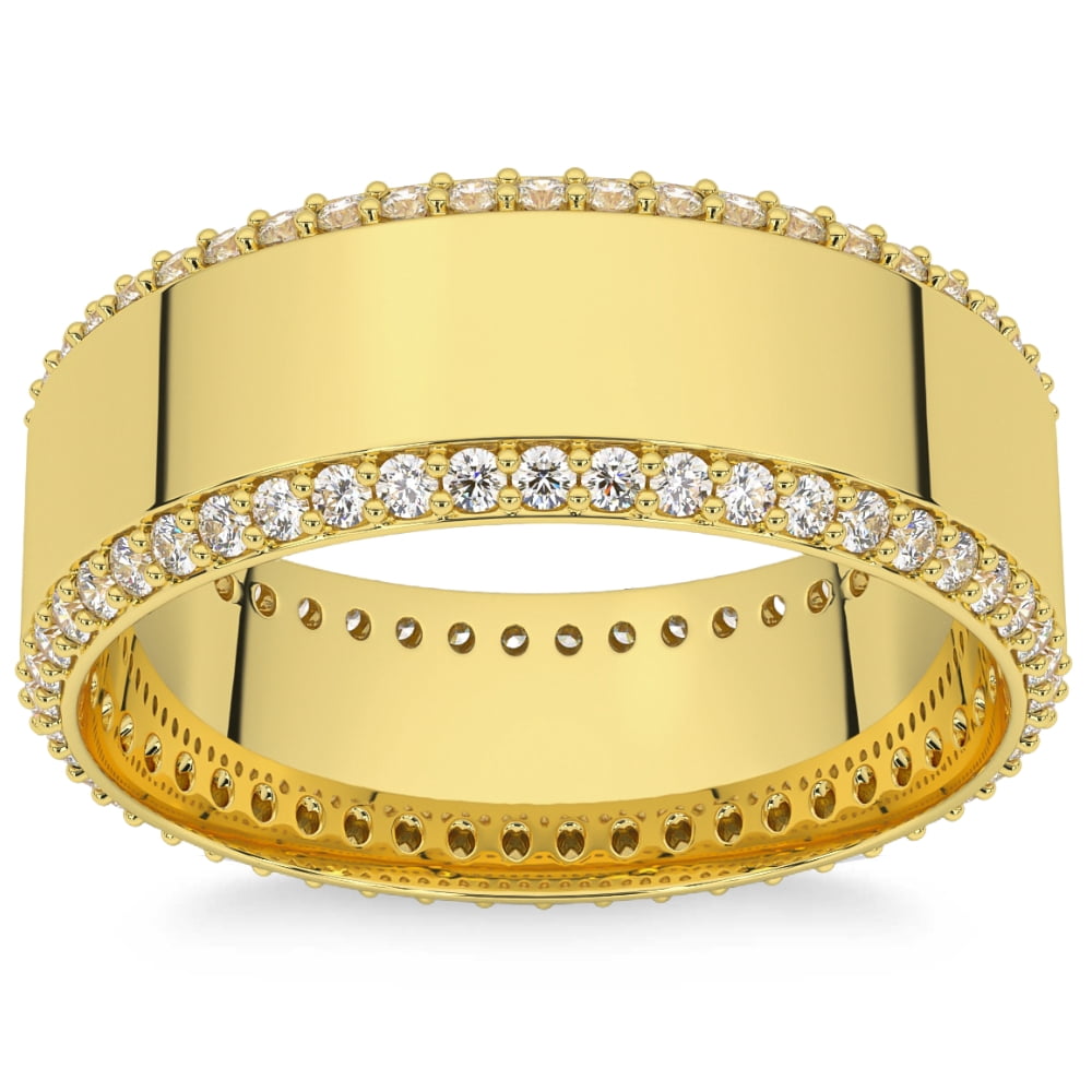 Pompeii 1Ct Lab Grown Diamond Ring Mens Textured Wedding 8mm Band White ...