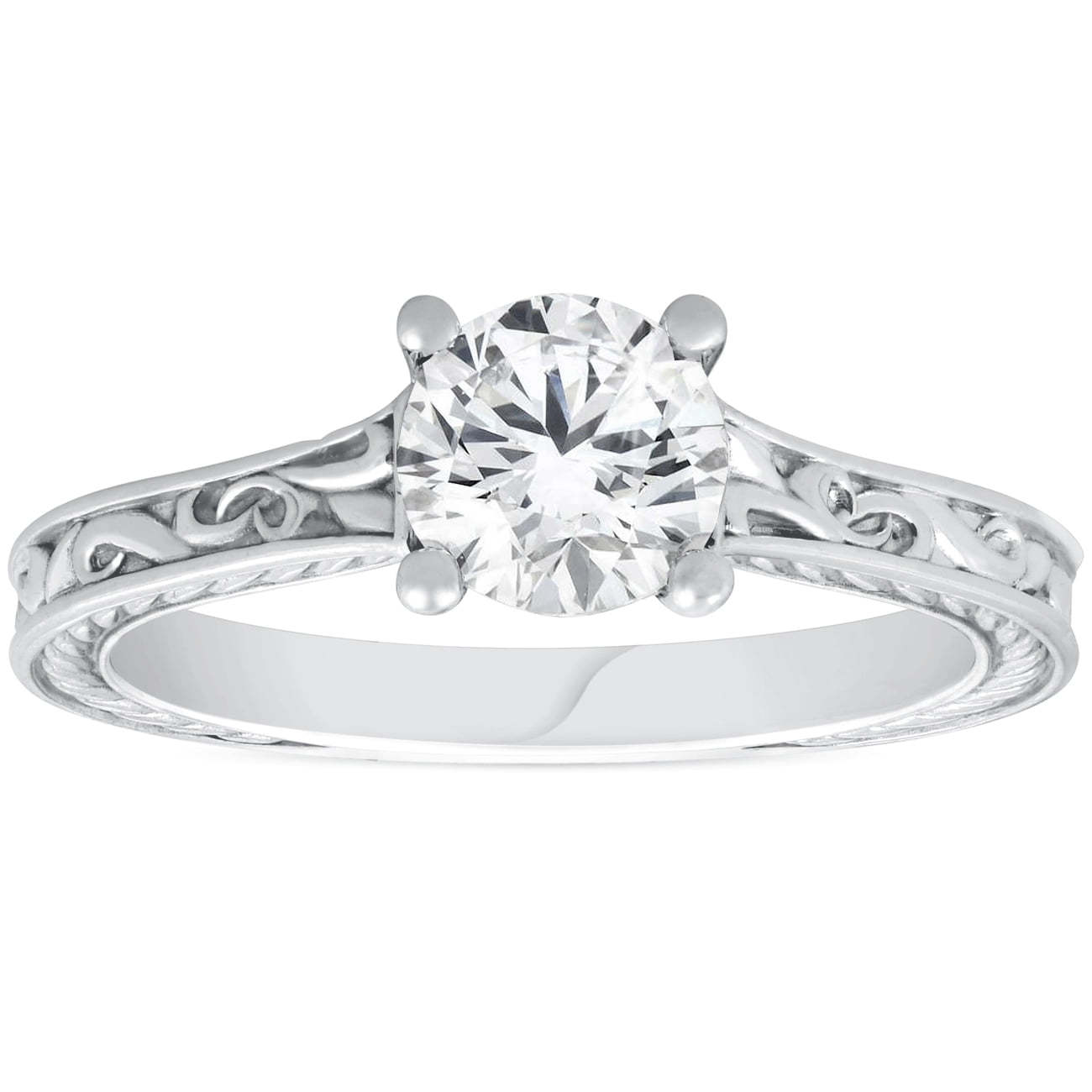 Pompeii 1Ct Solitaire Round Vintage Diamond Engagement Ring White Gold ...