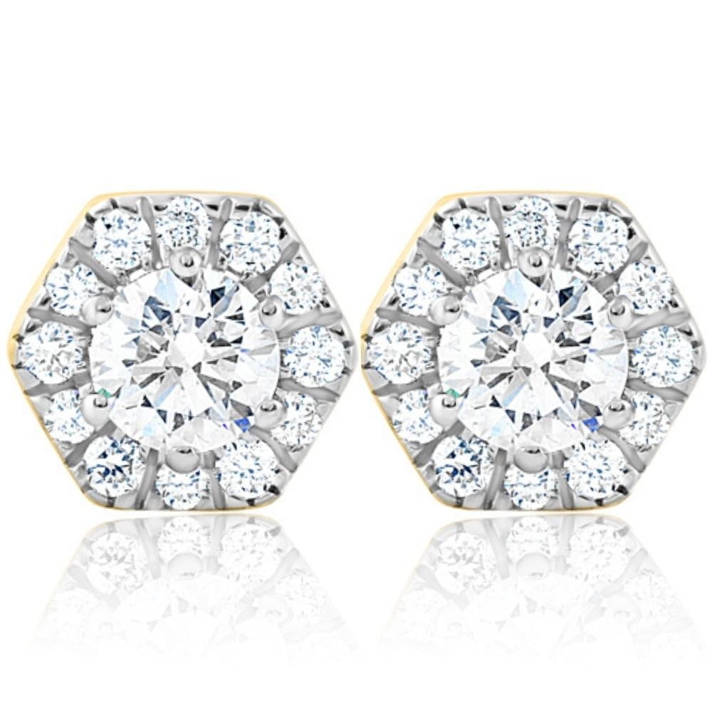 Pompeii 1Ct TW Diamond Studs Hexagon Halo Lab Grown Earrings White or Yellow Gold - Walmart.com