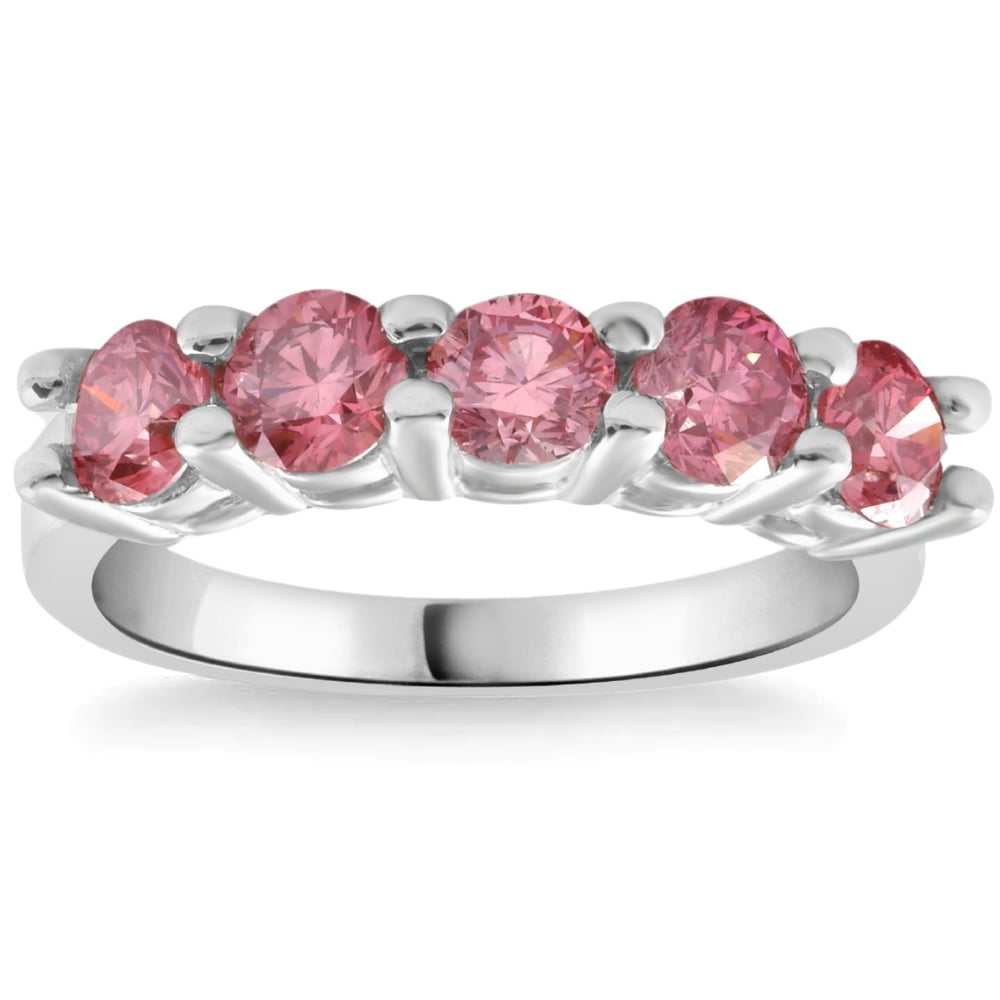 Pompeii 1Ct TW Five Stone Pink Diamond Wedding Ring Lab Grown Band 14k ...